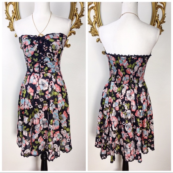 American Rag | Dresses | American Rag Floral Print Navy Strapless Dress ...